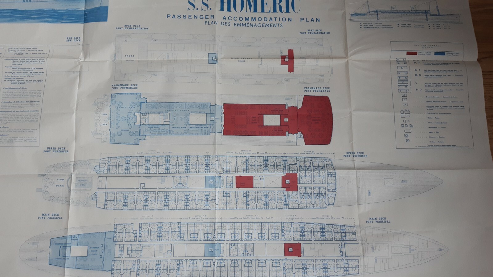 SS Homeric • HOME LINES • Large Deck Plan | eBay