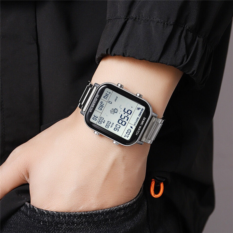 SKMEI Men Sport Watch Astronaut Dial Digital Wristwatch Silver Steel ...