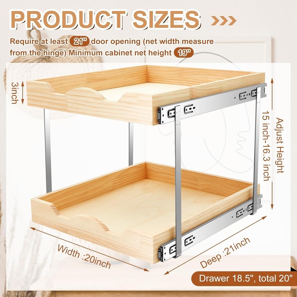 Sintuff 2 Tier Pull out Drawers for Kitchen Cabinets Pull out (20" W x ...