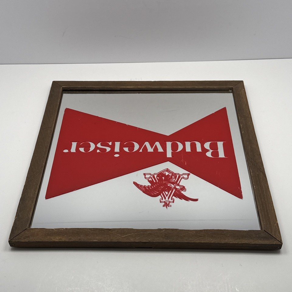 Vtg 70s 80s Budweiser Beer Anheuser Busch Carnival Framed Mirror Bar ...