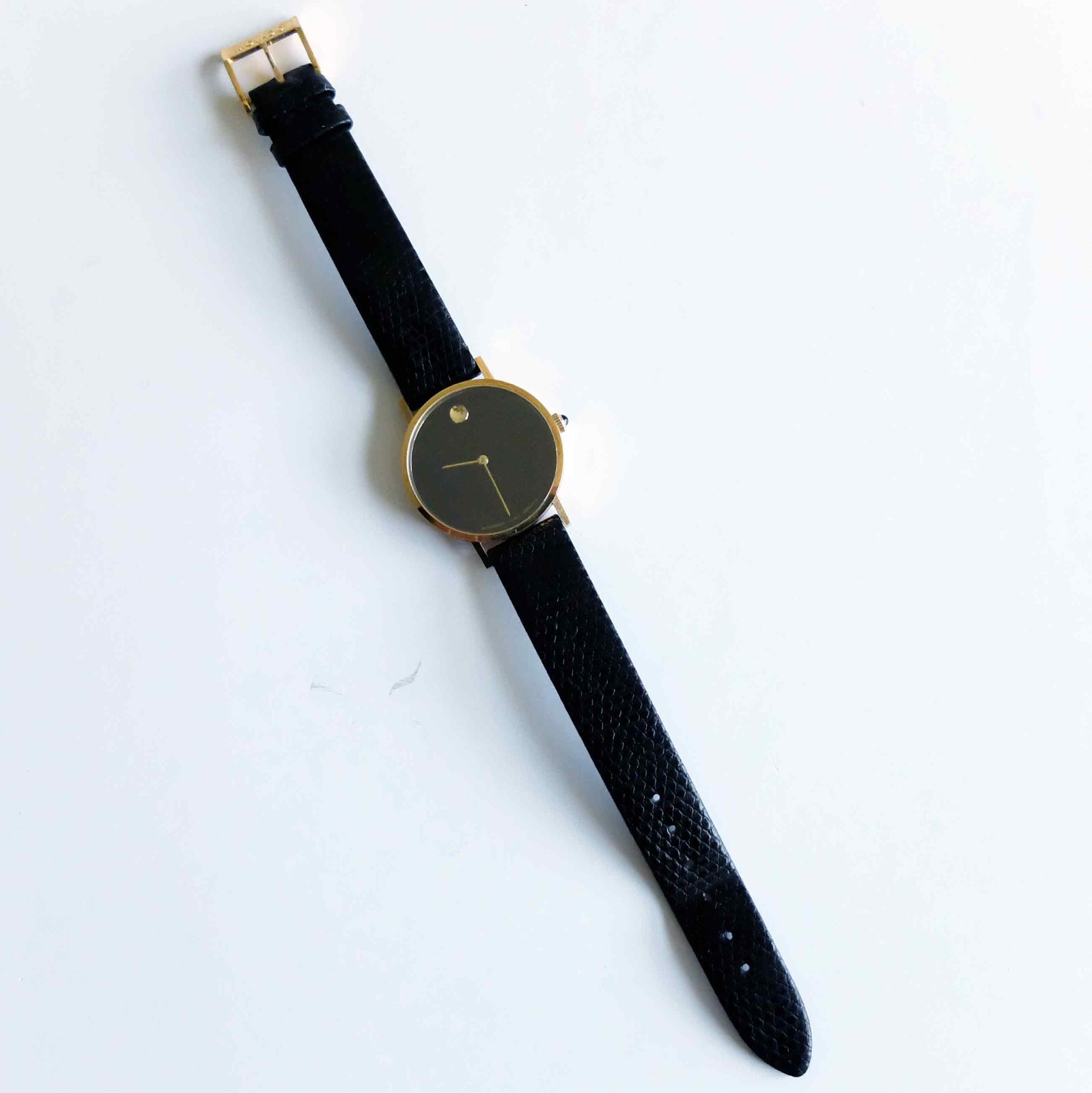 Movado Museum 14K Yellow Gold Black Dial Zenith Hand Wind Vintage Watch ...
