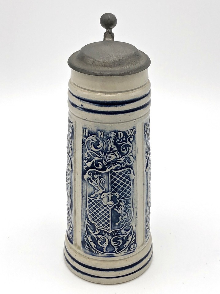 Siegburger Schnellen Jug with Pewter Lid - Salt Glazed Blue-Gray ...
