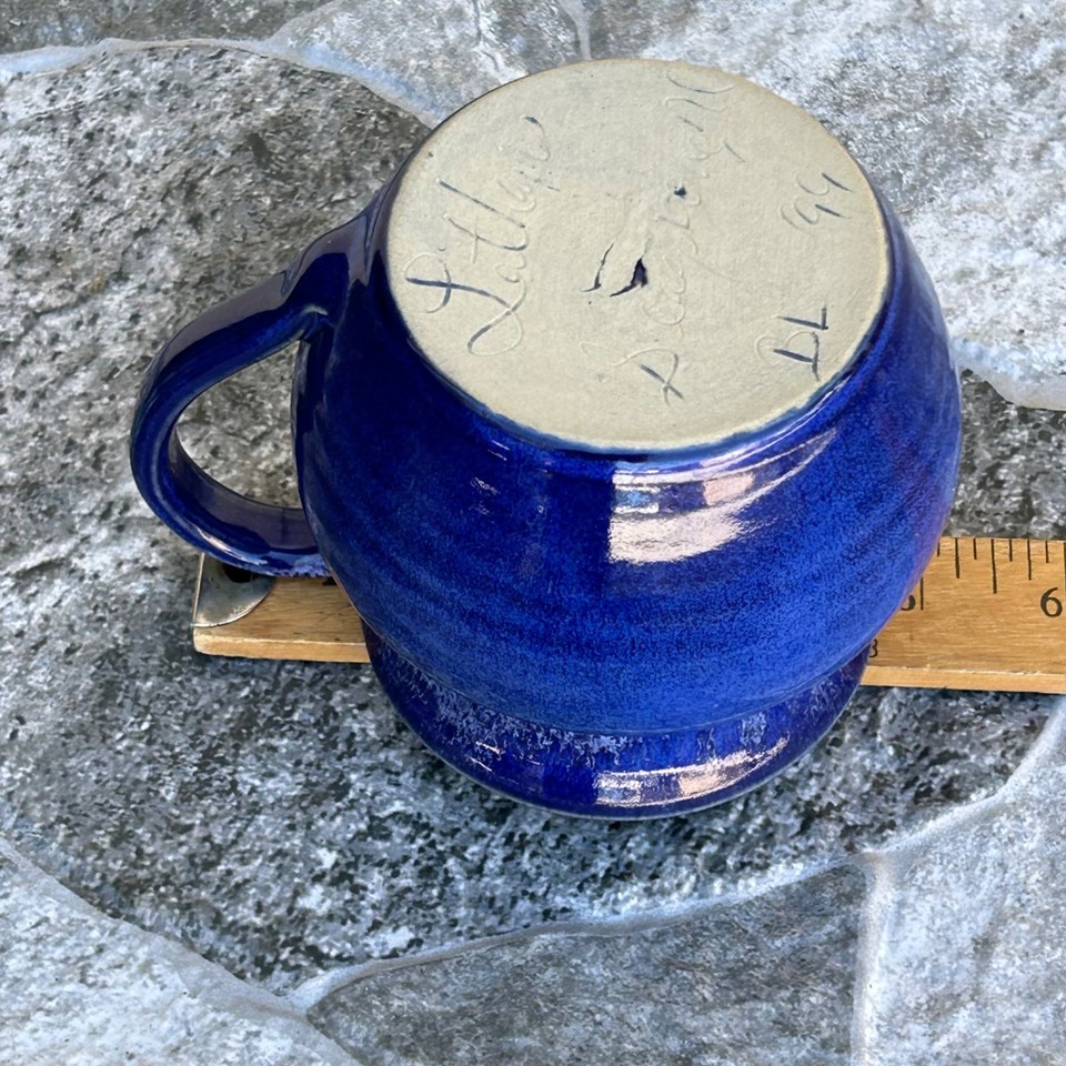 LATHAM'S POTTERY Seagrove NC Cobalt Blue Glazed 4" Mug Signed BRUCE ...