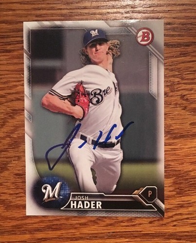 JOSH HADER Signed 2016 Bowman Baseball Card #BD-157 MILWAUKEE BREWERS ...
