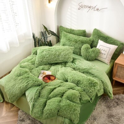 Fluffy Velvet Fleece Doona Quilt Cover Faux Fur Shaggy 3 Pcs Set QUEEN ...