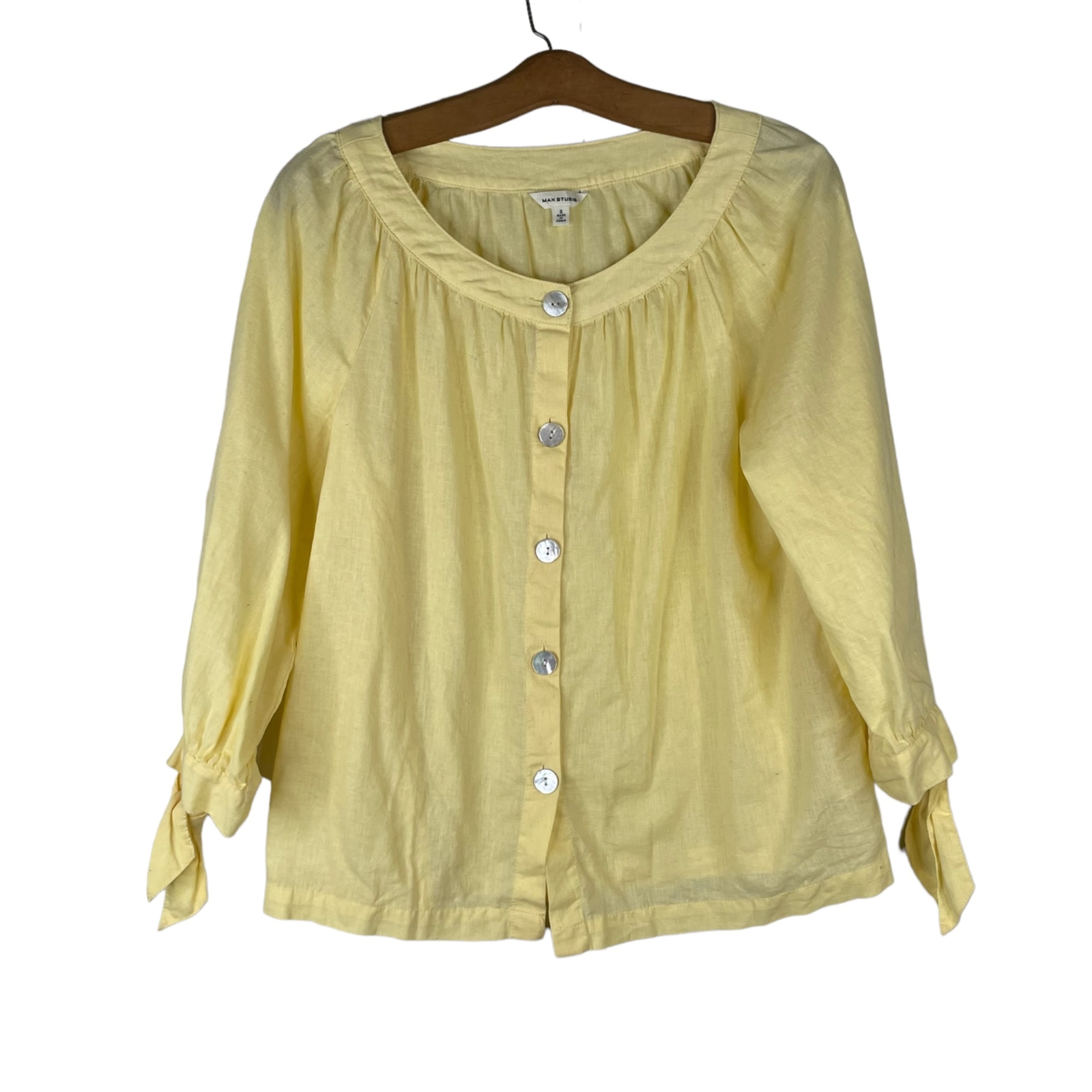 Max Studio Button Front Linen Blend Blouse Tie Sleeve… - Gem