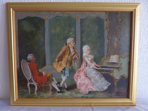 Tableau peinture XX gout 18 siècle XVIII musicien clavecin musique de ...