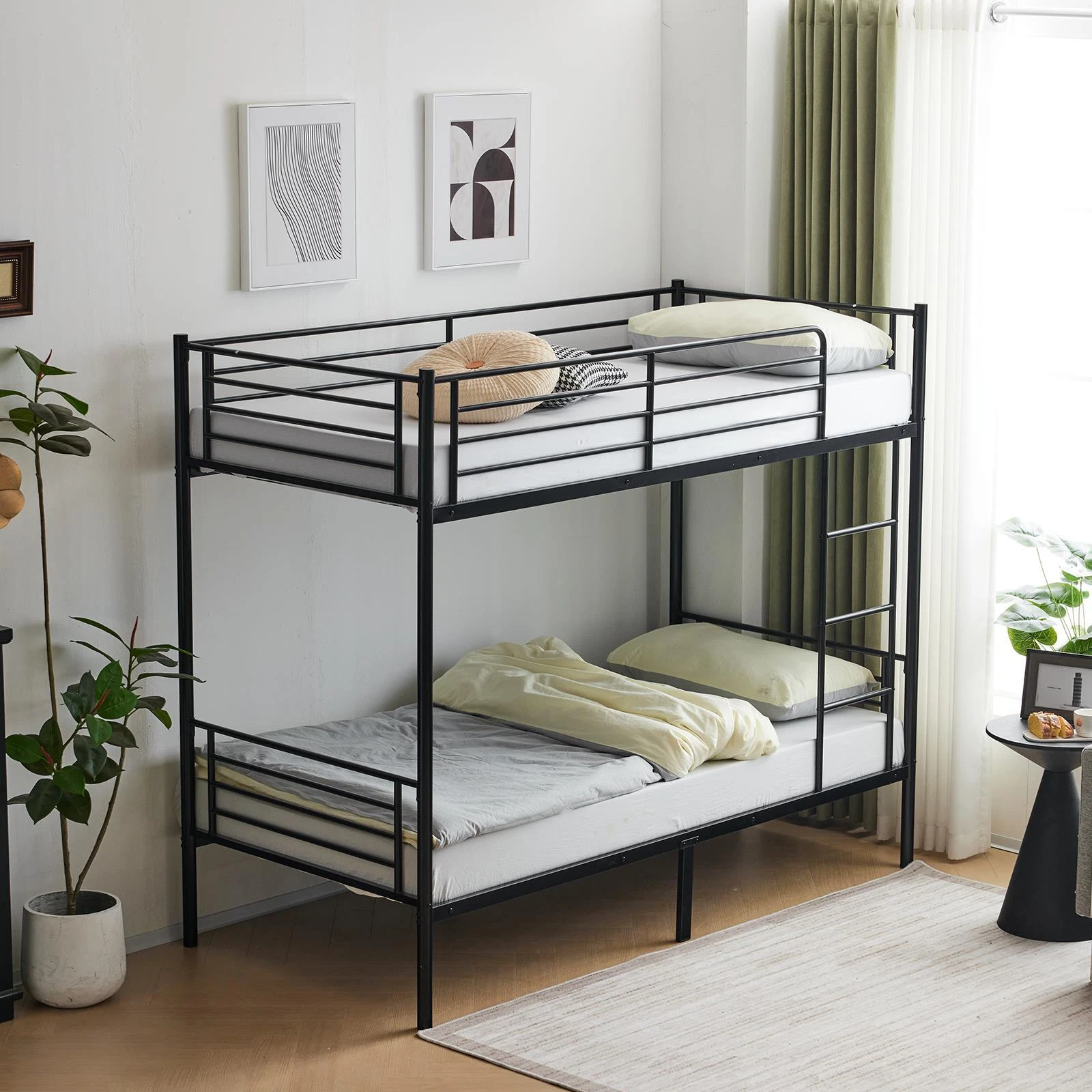 3Ft Twin Metal Bunk Bed Frame with Ladder – Durable Round Tube Design