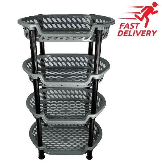 KITCHEN STORAGE STACKING STACKABLE BASKET FRUIT VEGETABLE RACK 4 TIER ...