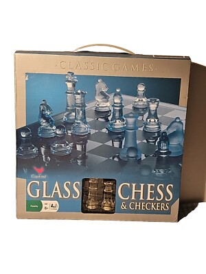 Classic CHESS & Checkers With Glass Board Clear & Frosted Pieces NEW ...