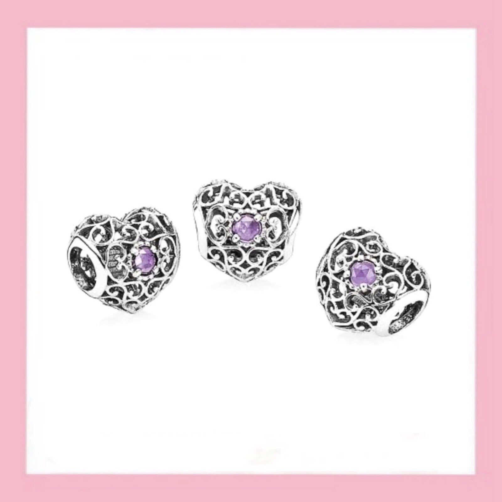 NEW Authentic Genuine PANDORA February Signature Heart Birthstone Charm ...