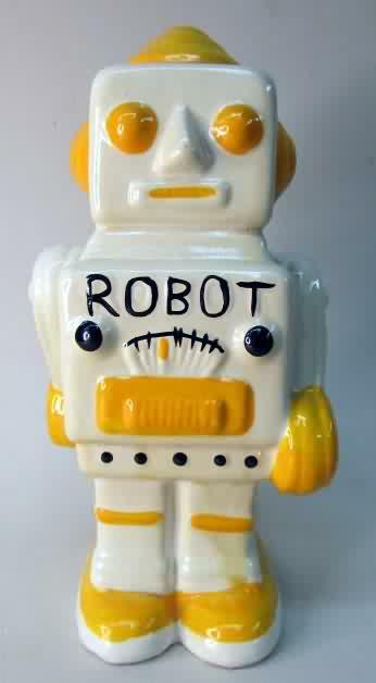 VINTAGE RETRO 7" HIGH YELLOW CERAMIC TOY ROBOT COIN BANK Without Box (1 ...
