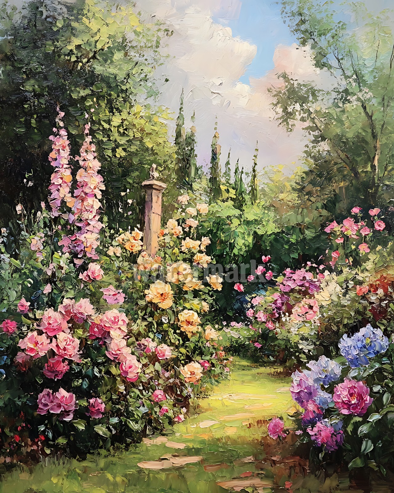Victorian summer garden with blooming flowers oil Painting 8x10 Print ...