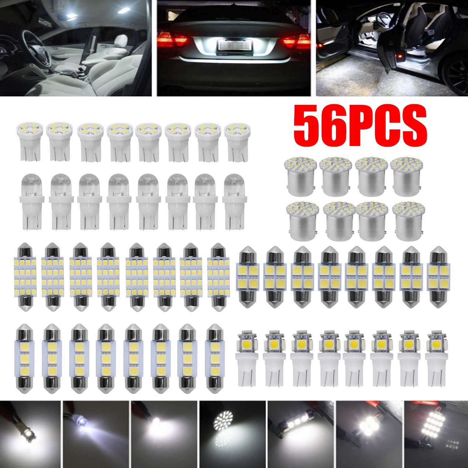 For Ford 56PCS Car Interior Combo LED Map Dome Trunk License Plate ...