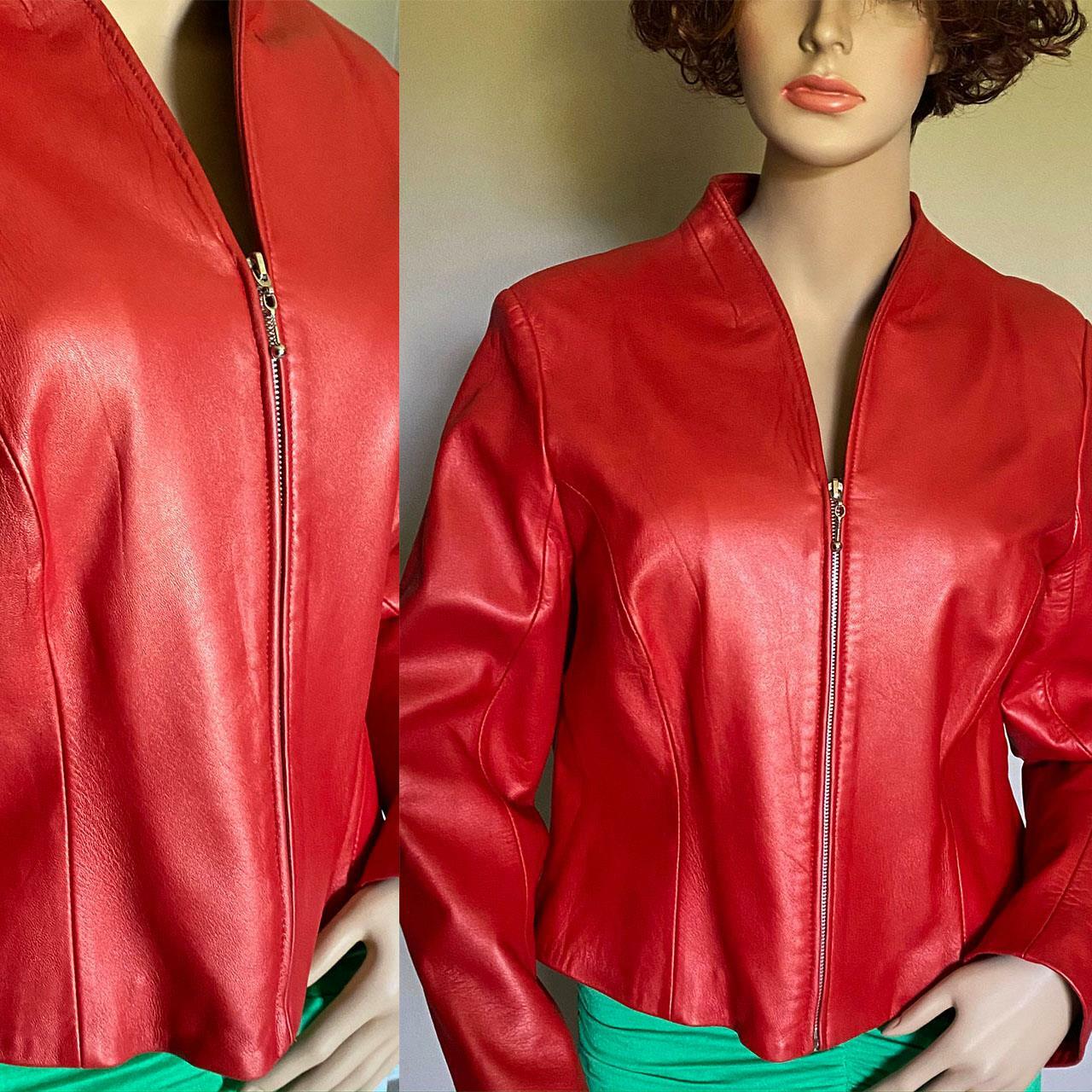 ISABELL USA RED LEATHER ZIPPED SHORT JACKET L | eBay