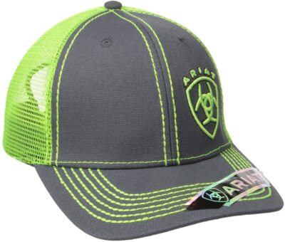 Ariat Mens Adjustable Snapback Mesh Cap Hat (Grey/Lime Green, One Size ...