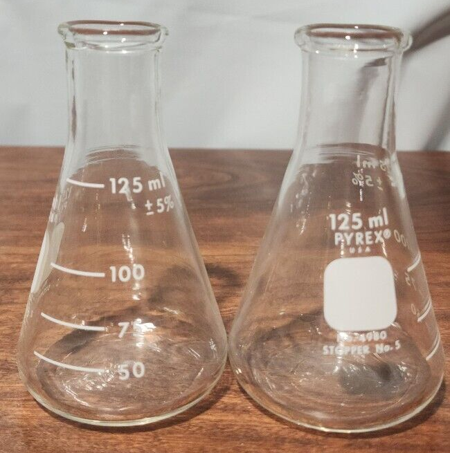 PYREX Glass 125mL Erlenmeyer Flask Narrow Mouth Conical Graduated 4980 ...