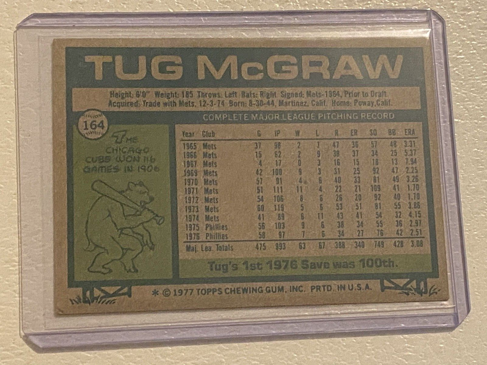 1977 Topps Baseball - #164 Tug McGraw Philadelphia Phillies | eBay