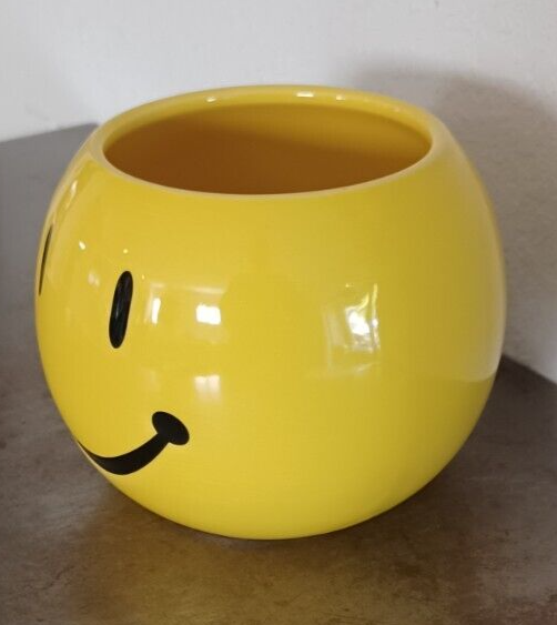 Smiley Face Ceramic Planter Vase Bowl Yellow 5.25"×4.7" | eBay