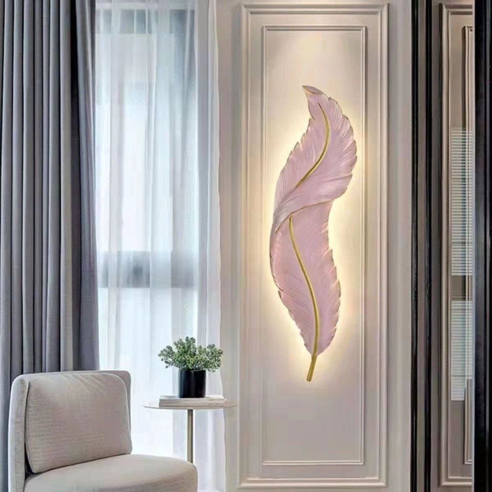 LED Feather Wall Lamp Resin Lamp Bedroom Wall Hallway Home Decor Indoor ...