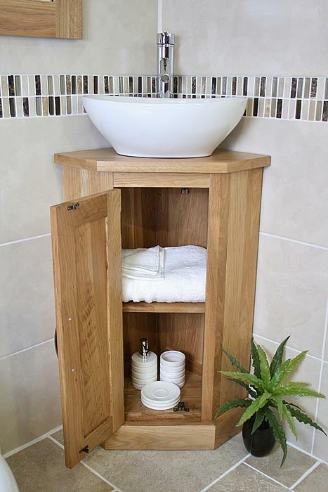 Bathroom Vanity Corner Unit | Oak Sink Cabinet | Ceramic Basin Tap ...