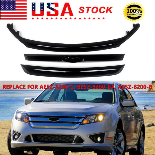 3Pcs/Set Gloss Black Front Upper Grille Molding Trims For Ford Fusion ...