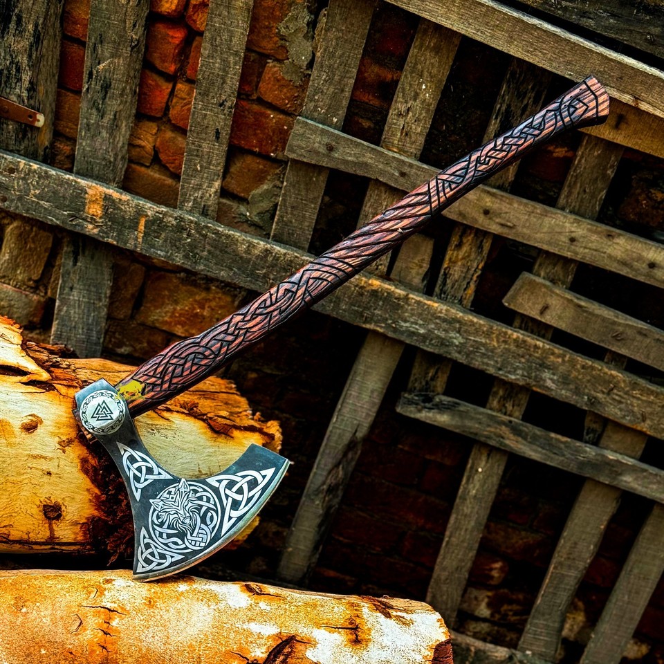 40" Hand-Forged Viking Battle Axe – Norse Two-Handed Scandinavian Axe ...