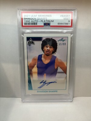 PSA 9 - SHAEDON SHARPE #'d 11/99 Auto 2021 Leaf Memories 1990 Autograph ...