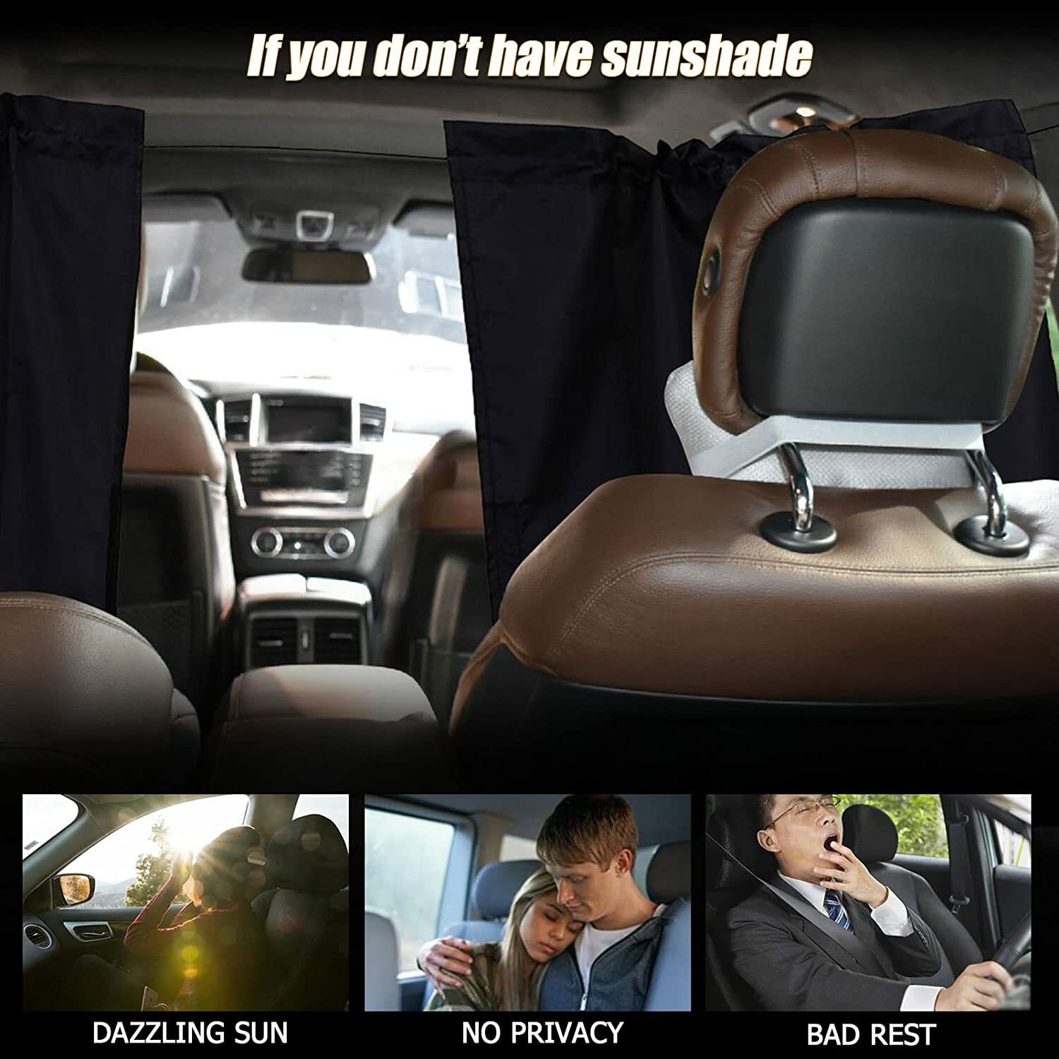 2x Car Suv Divider Curtain Sun Shade Side Window Privacy Travel Anti Uv