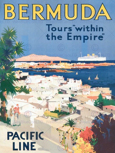 ADVERT TRAVEL BERMUDA TOURS EMPIRE PACIFIC LINE COAST ART PRINT POSTER ...