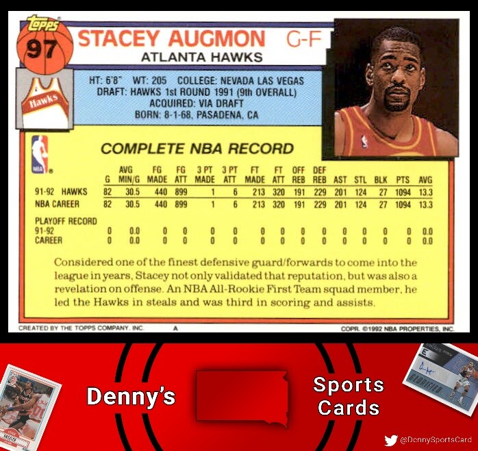 1992 Topps #97 Stacey Augmon Atlanta Hawks Basketball Card | eBay