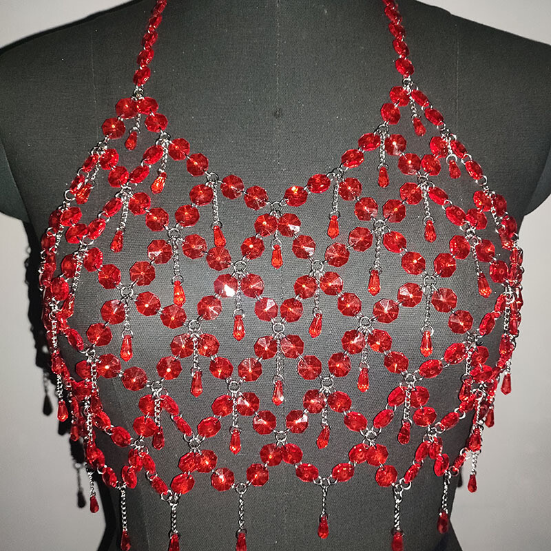 Womens Crystal Bralette Top Festival Rave Party Womens Metal Chain Body ...