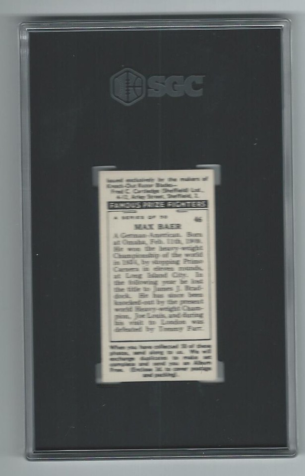 1938 Cartledge Razor Famous Prize Fighters Max Baer #46 Graded SGC 8 | eBay