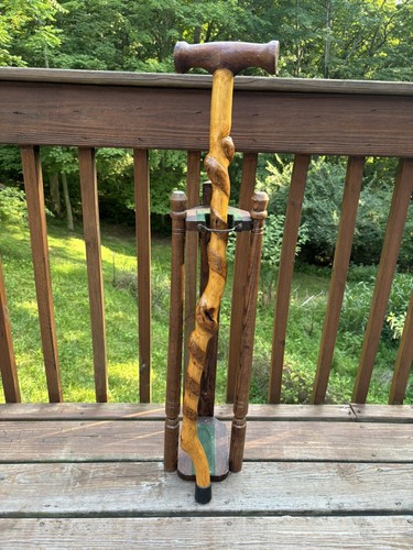 Vintage Hand Carved Wood T Handle Cane Rattlesnake Walking Stick Folk ...