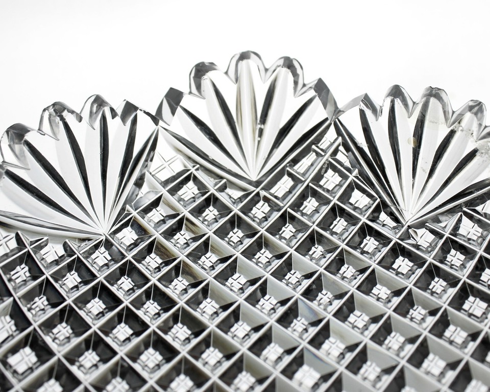 American Brilliant Strawberry Diamond & Fan Cut Dish, Antique ABP Mt ...