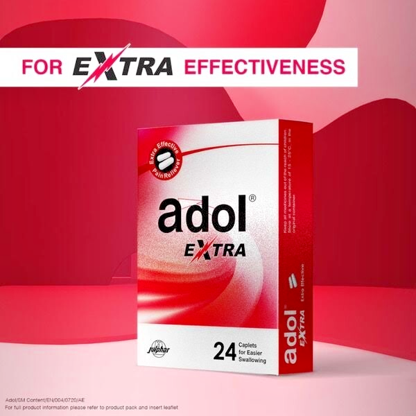 Adol Extra 24 Caplets Fever, Cold, Flu, Headache, Periods pain Gentle ...