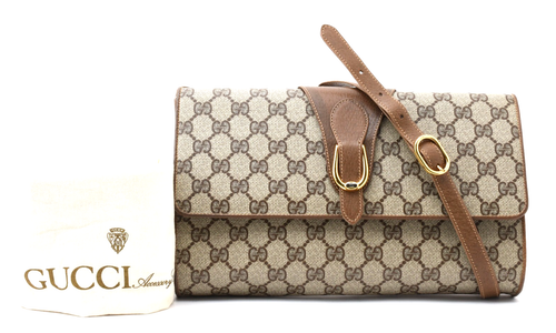 Vintage GUCCI [Rank AA] GG Supreme Lether Shoulder Bag Crossbody Purse ...
