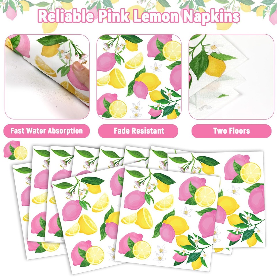 96Pcs Pink Lemon Party Supplies Lemon Paper Plates Napkins Lemons ...
