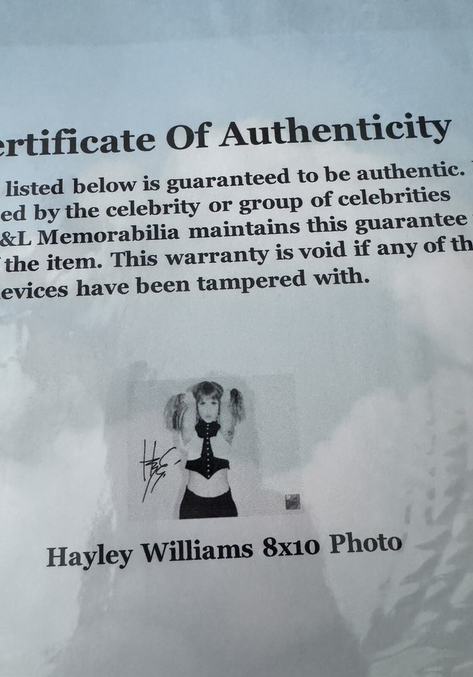 Hayley Williams/Singer Rock Paramore Orange Hair Signed Autograph 8x10 ...