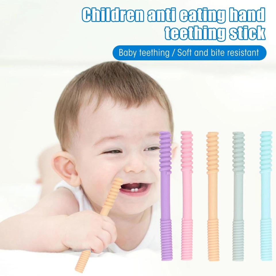 5PCS Baby Teething Sticks Hollow Teeth Grinding Soft Silicone Tubes ...