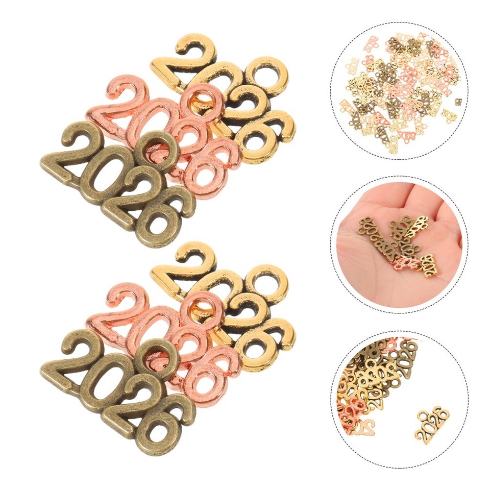 100 Pcs Charms for Jewelry Making 2026 Year Signet Alloy Keychain ...