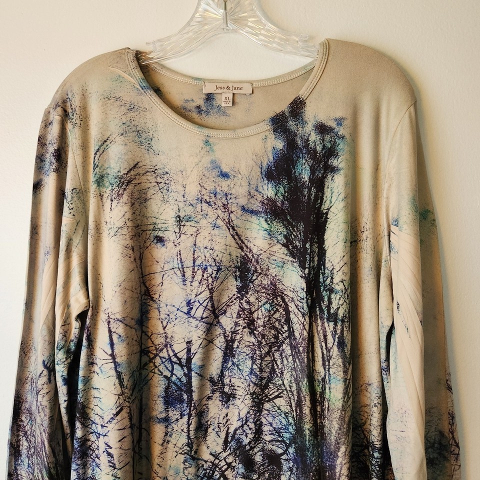 Jess & Jane Top Women's M Oyster Forest Trees Tunic Boho Whimsigoth ...