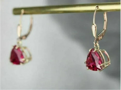 3 Ct Trillion Cut Lab Created Ruby Dangle Drop Earrings 14K Yellow Gold Plated | eBay