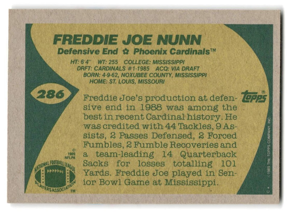 Freddie Joe Nunn 1989 Topps #286 Phoenix Cardinals FOOTBALL | eBay