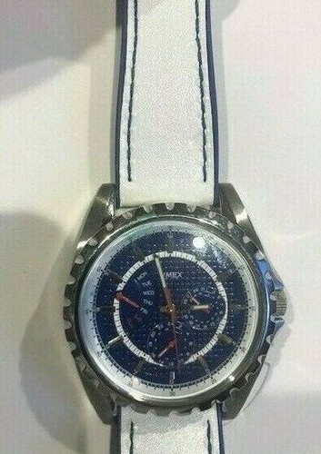 Timex WR 100M Blue/White St. Steel Quartz SR 920 SW Mens Watch w/ 22mm ...