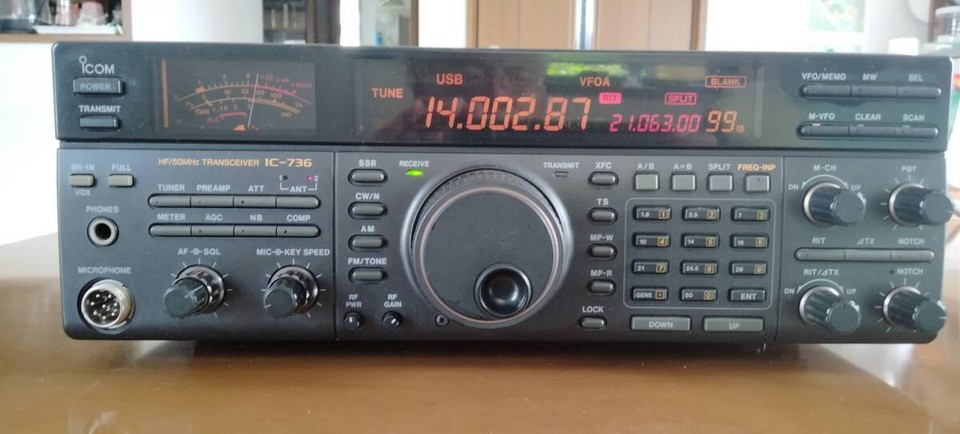 ICOM IC-736 HF 50MHz 100W Black Transceiver Power cord SM-20 included ...