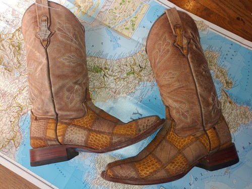 Men's Cowboy Boots Patchwork Square Toe Ferrini Size 9.5 Long Western ...
