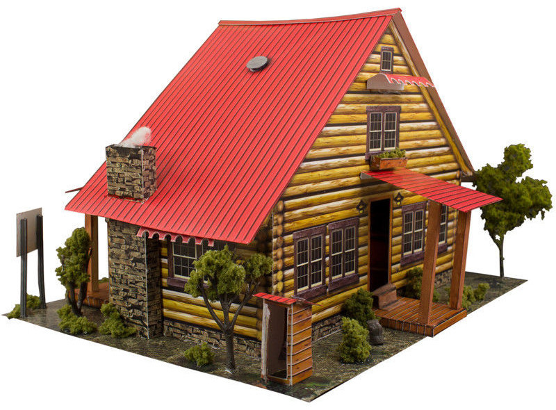 1:87 HO Scale "Log Cabin" Photo Real Miniature Model Building Kit Track ...