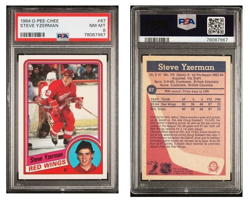 Steve Yzerman 1984 OPC Rookie PSA 8 NM Mint Hockey Card O-Pee-Chee Red ...