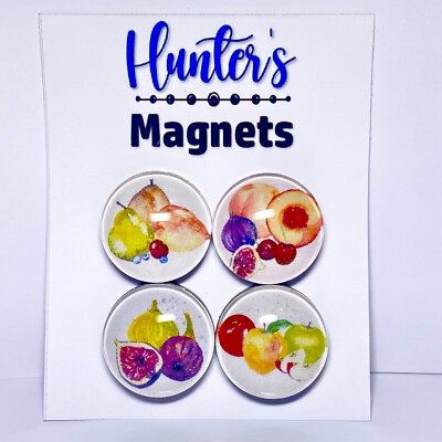 Set of 4 Magnets Watercolor Summer Fruit 2 Glass Refrigerator Kitchen ...